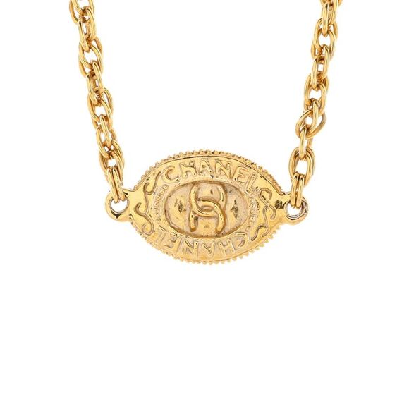 CHANEL | Jewelry | Chanel Vintage Cc Crest Oval Pendant Necklace Metal ...